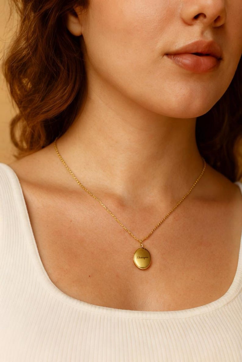 Custom Engraved Oval Pendant, Initial Heart Photo Locket Necklace - Etsy