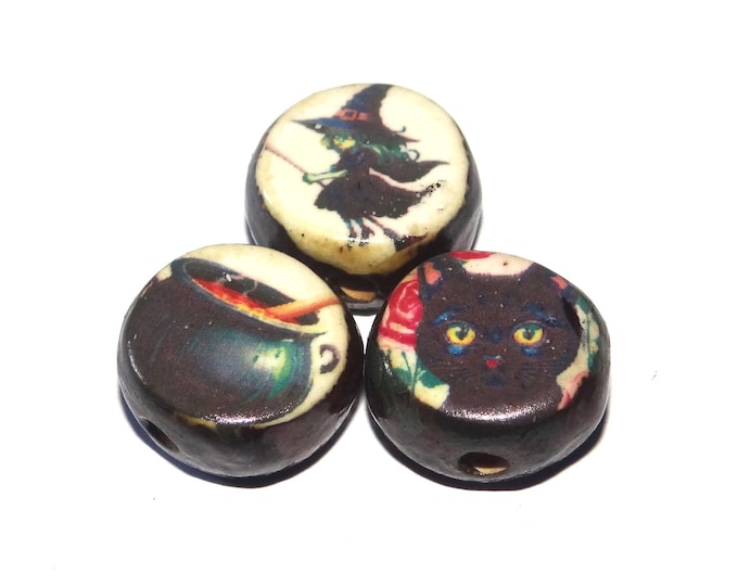 Ceramic Witch Bead Trio Beads Porcelain Handmade 14mm BB9-2 - Etsy