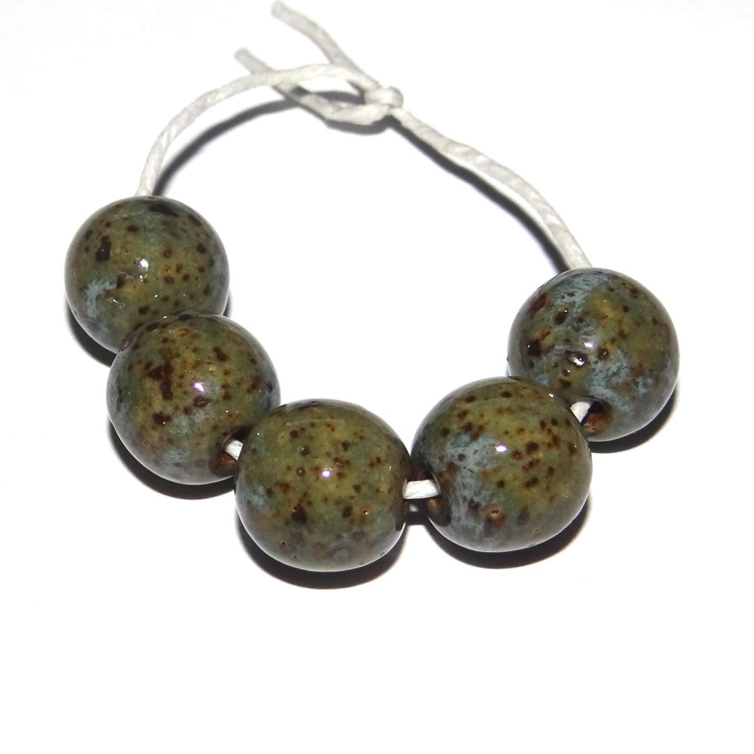 Ceramic Olive Speckled Bead Set Handmade 12mm - Etsy