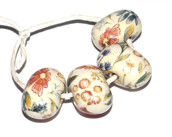 Ceramic Patterned Floral Tab Beads Handmade 16mm - Etsy