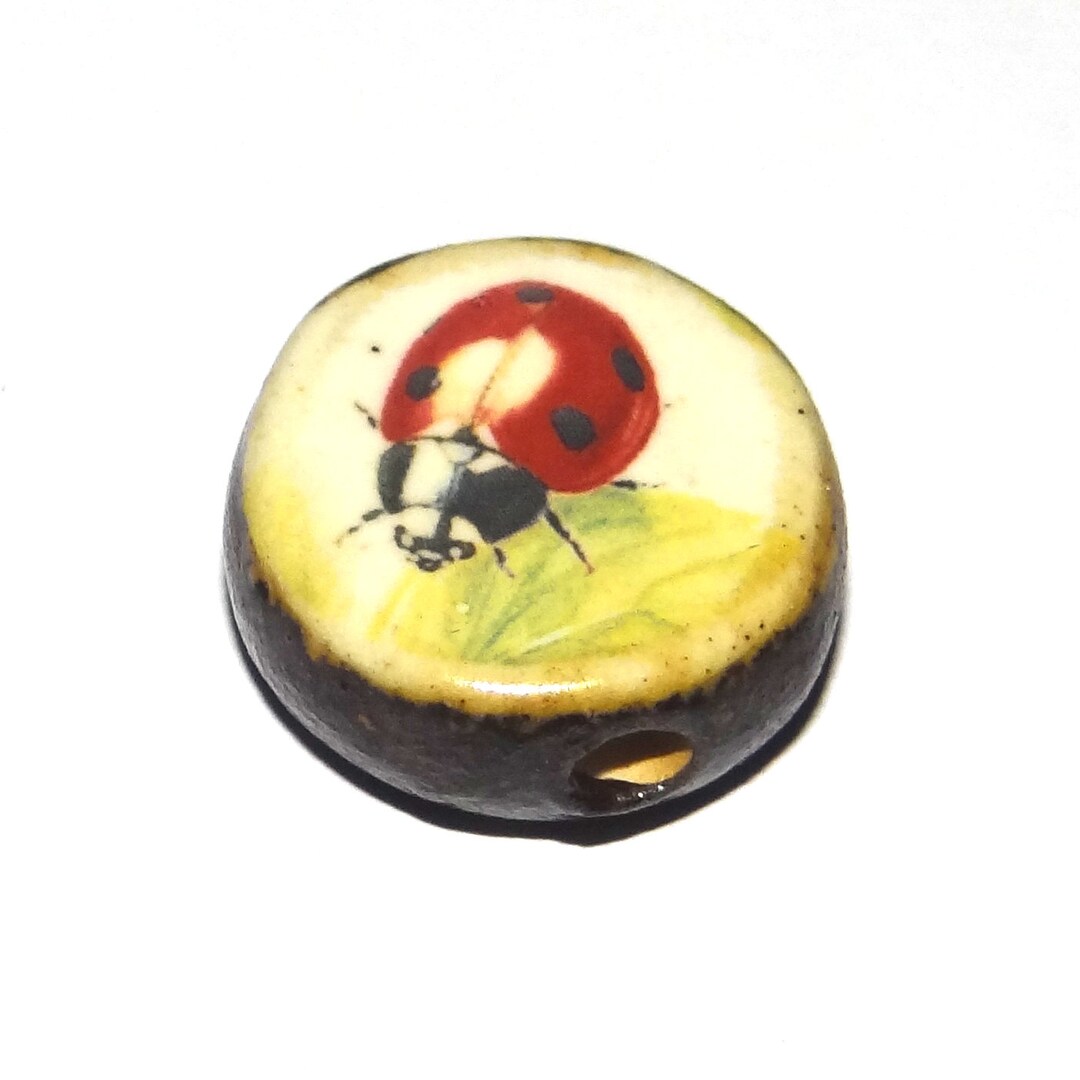 Ceramic Ladybug Ladybird Focal Bead Handmade Pottery Beads 24mm PP3-4 ...