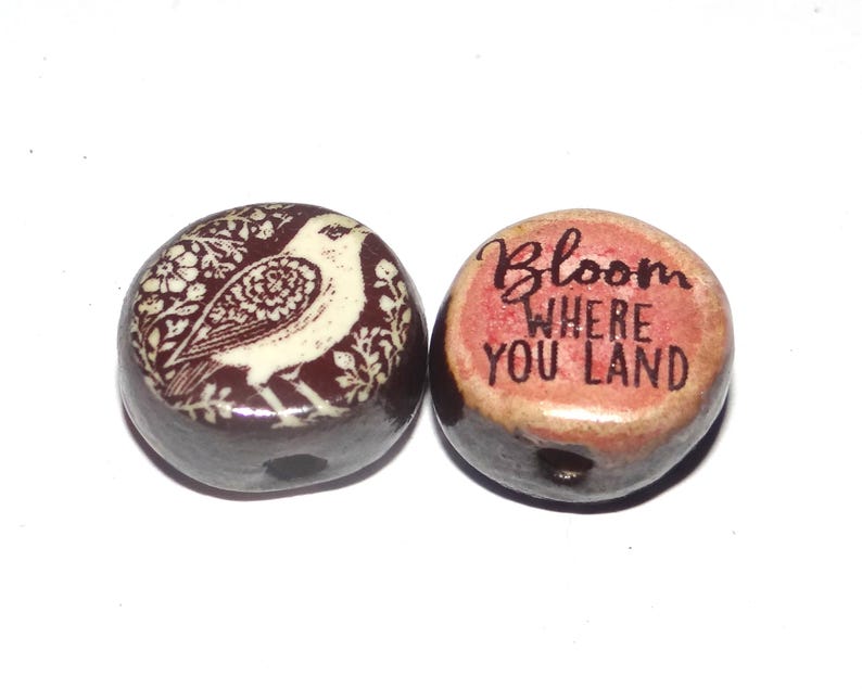 1 Ceramic Double Sided Quote Bead Porcelain Handmade 13mm BB3-4 - Etsy