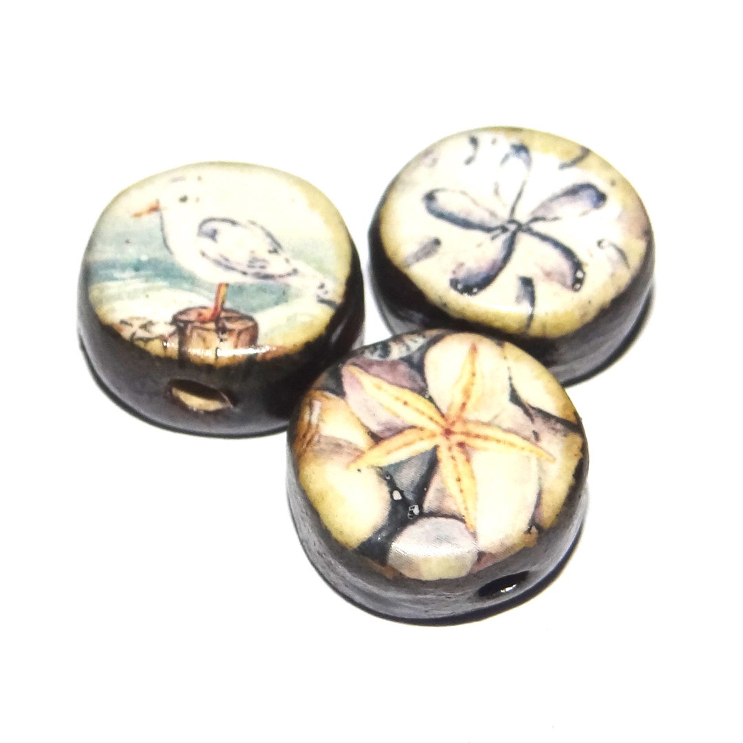 Ceramic Beach Bead Trio Beads Porcelain Handmade 14mm CC10-1 - Etsy
