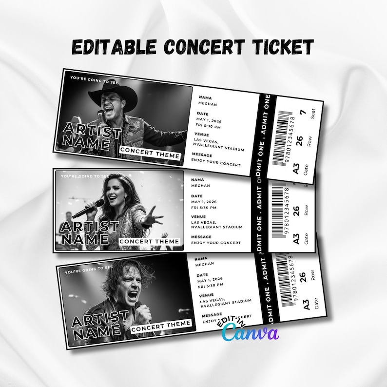 Editable Concert Ticket Template, Printable Surprise Gift (digital PDF ...