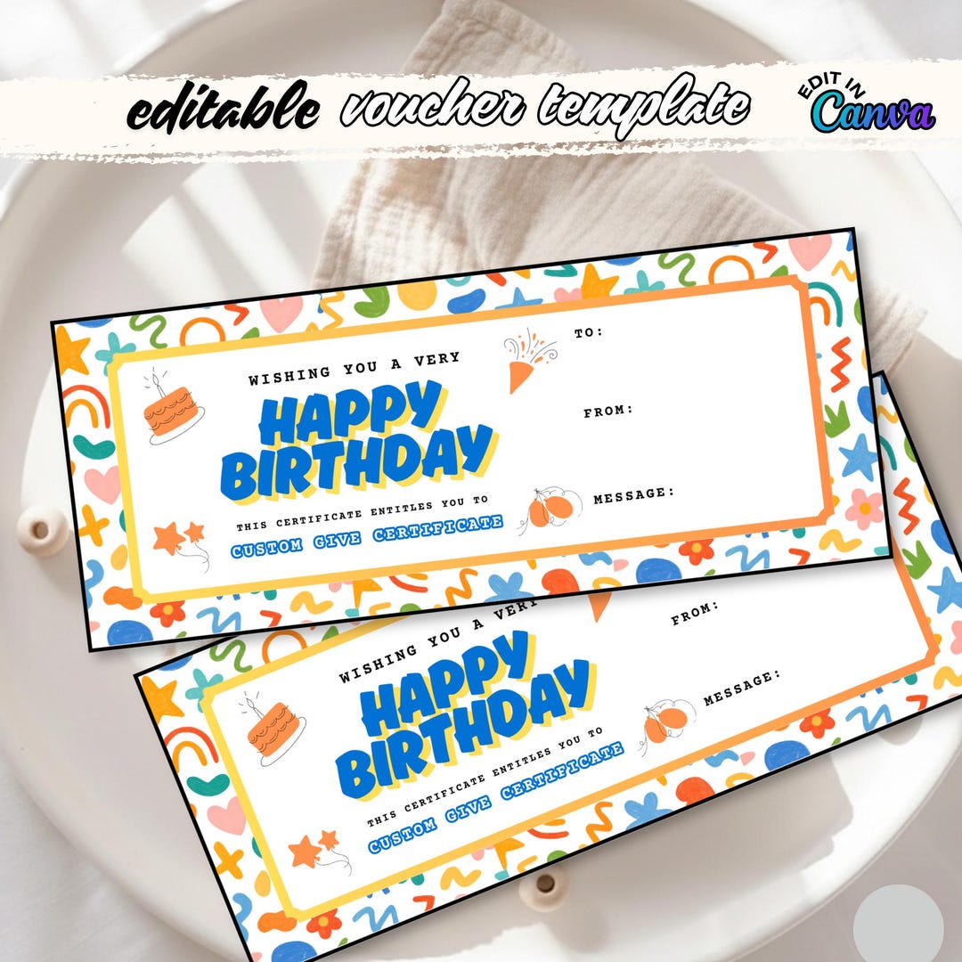Printable Birthday Gift Certificate Template Editable Canva | DIY ...