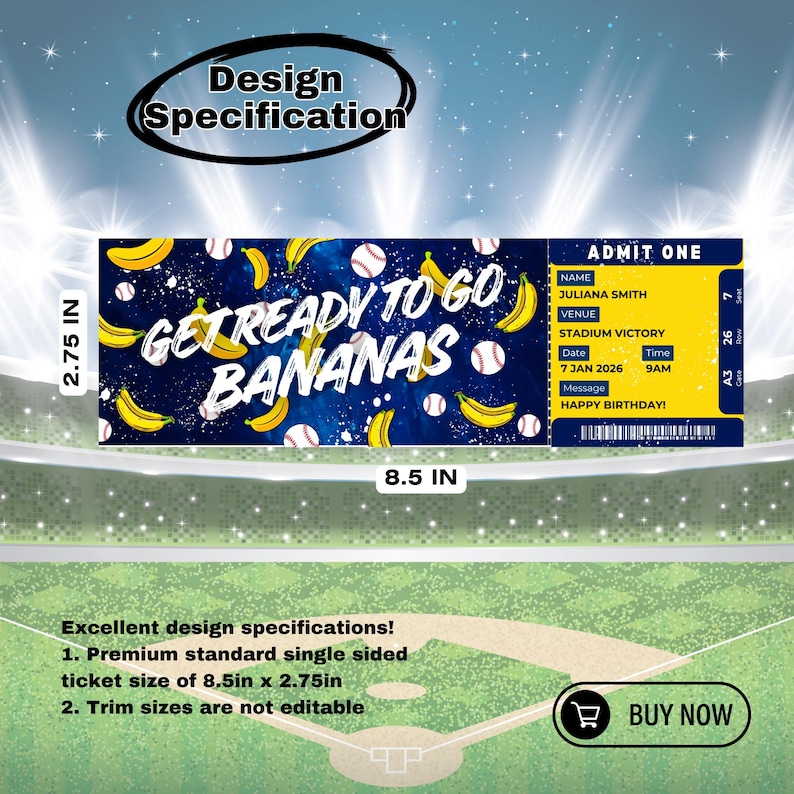 Editable Baseball Ticket Template, Custom Sport Gift (digital Download ...