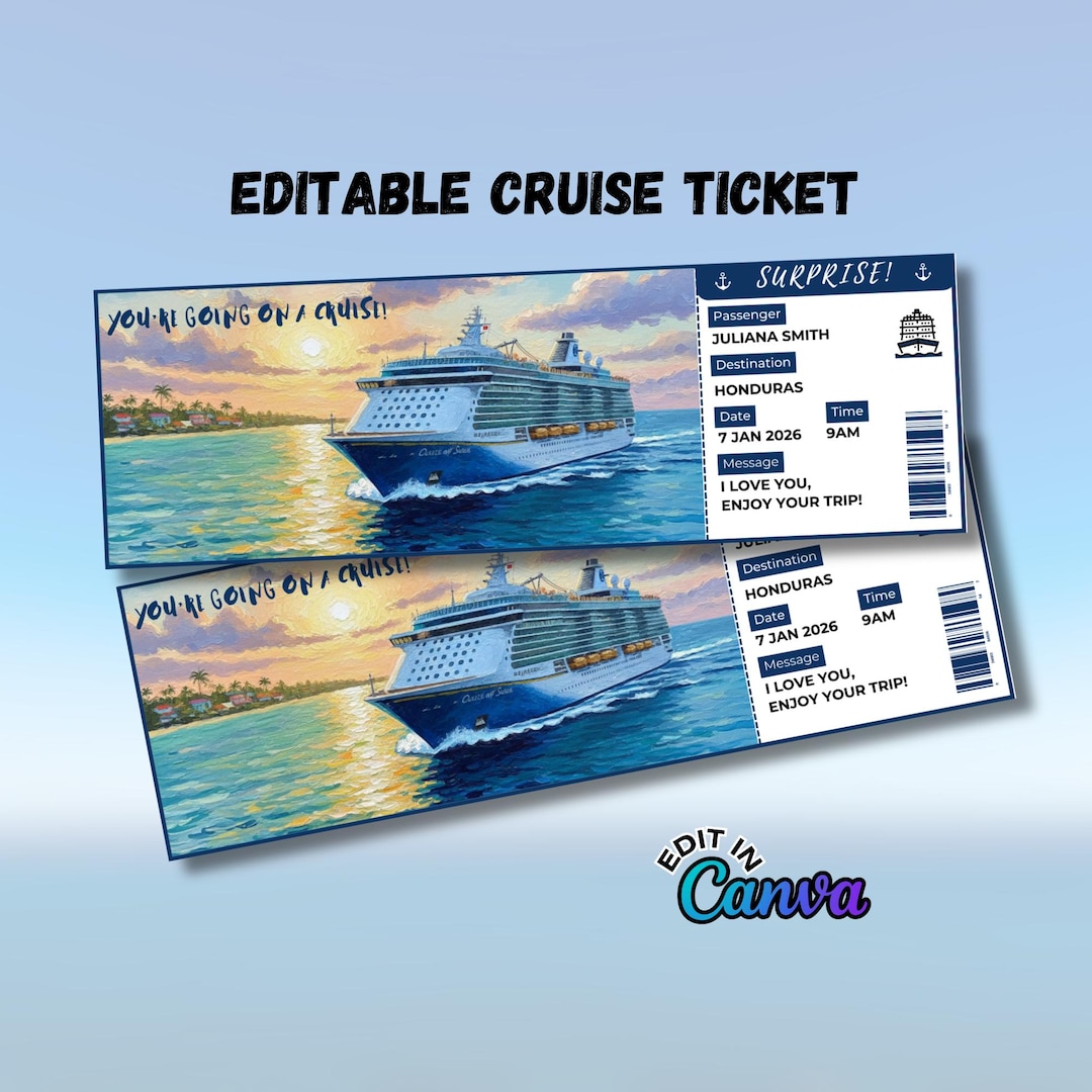 Editable Cruise Ticket Template Gift, Royal Caribbean Style Boarding ...