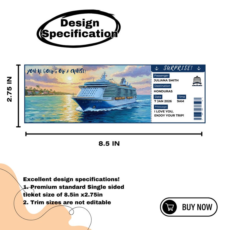 Editable Cruise Ticket Template Gift, Royal Caribbean Style Boarding ...