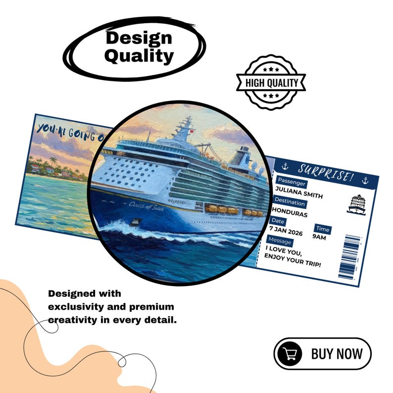 Editable Cruise Ticket Template Gift, Royal Caribbean Style Boarding ...