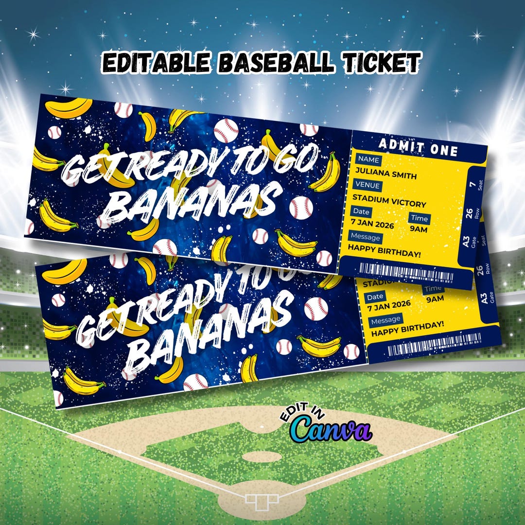 Editable Baseball Ticket Template, Custom Sport Gift (digital Download ...