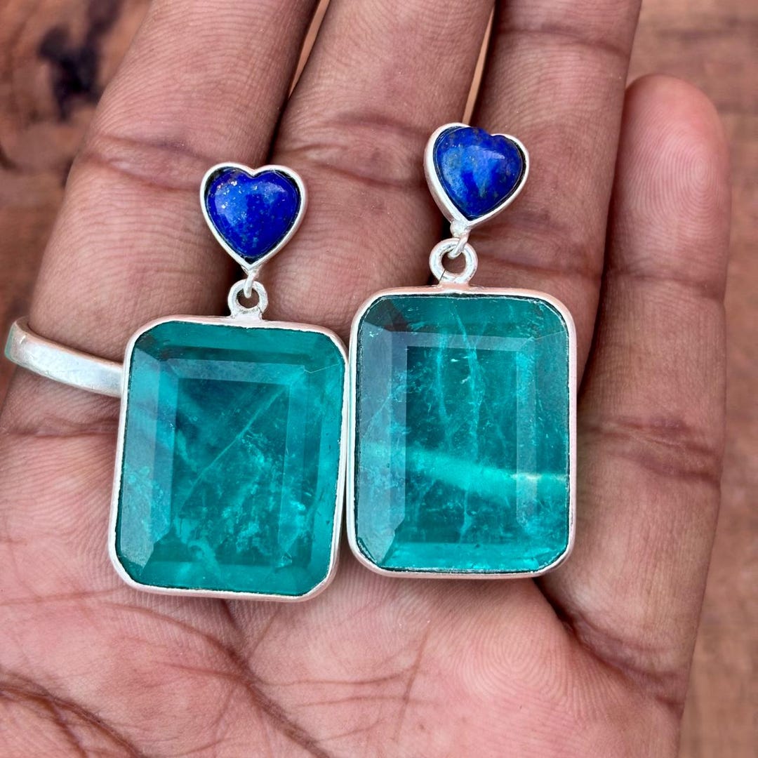 Genuine Paraiba Tourmaline & Lapis Lazuli Earrings : 925 Sterling ...