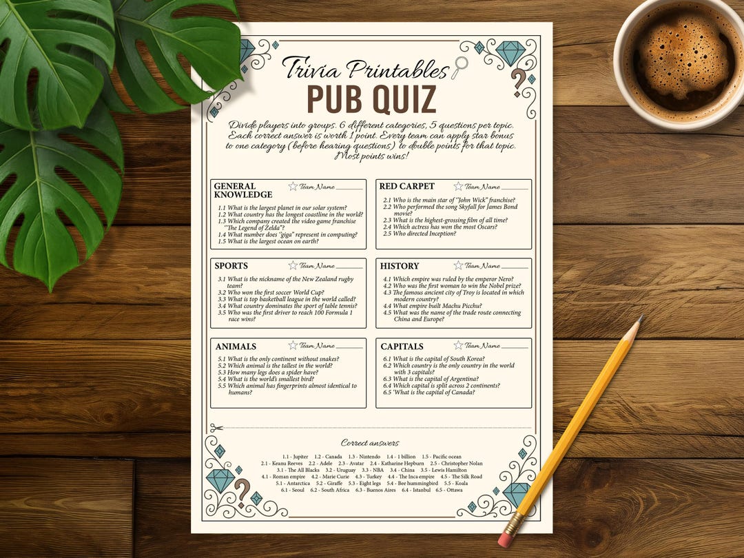 Pub Quiz Printable PDF – Fun Trivia Challenge Game for Families ...