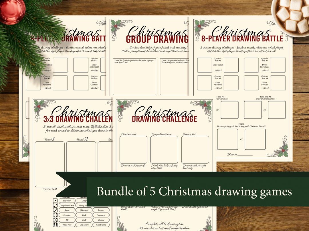 Christmas Drawing Games Bundle - 5 Fun Holiday Themed Pen and Paper ...