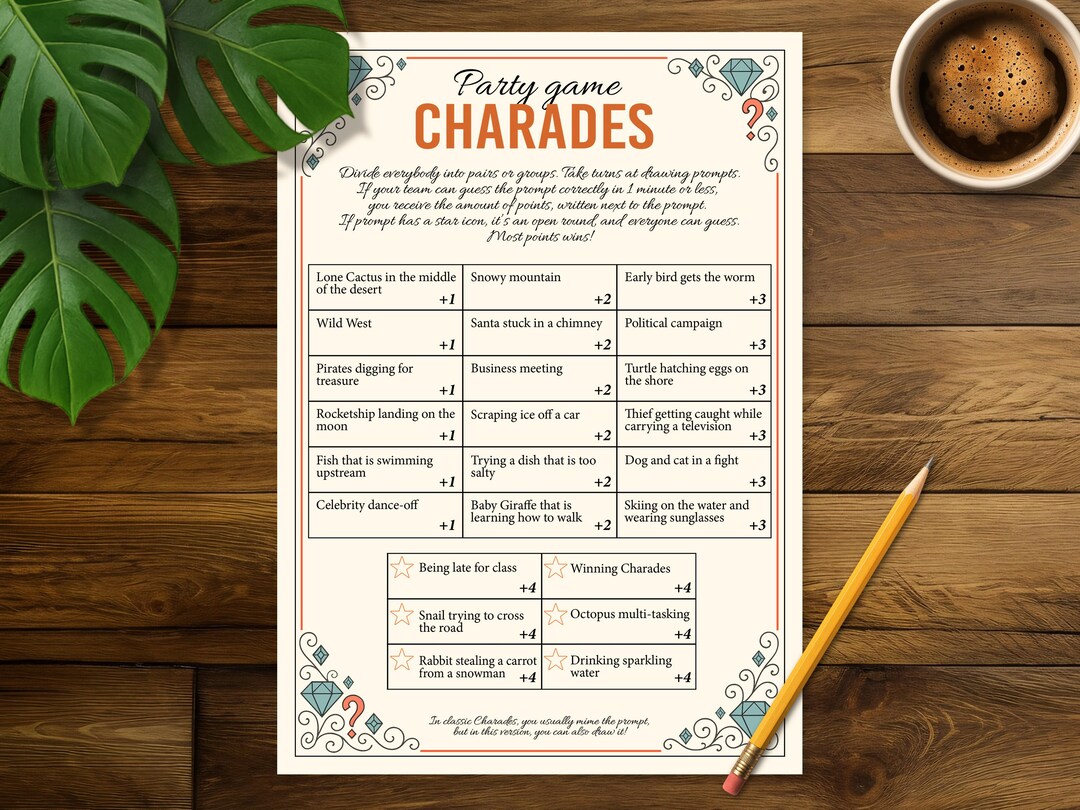 Charades Printable PDF Game – Fun Party Challenge for Game Nights ...