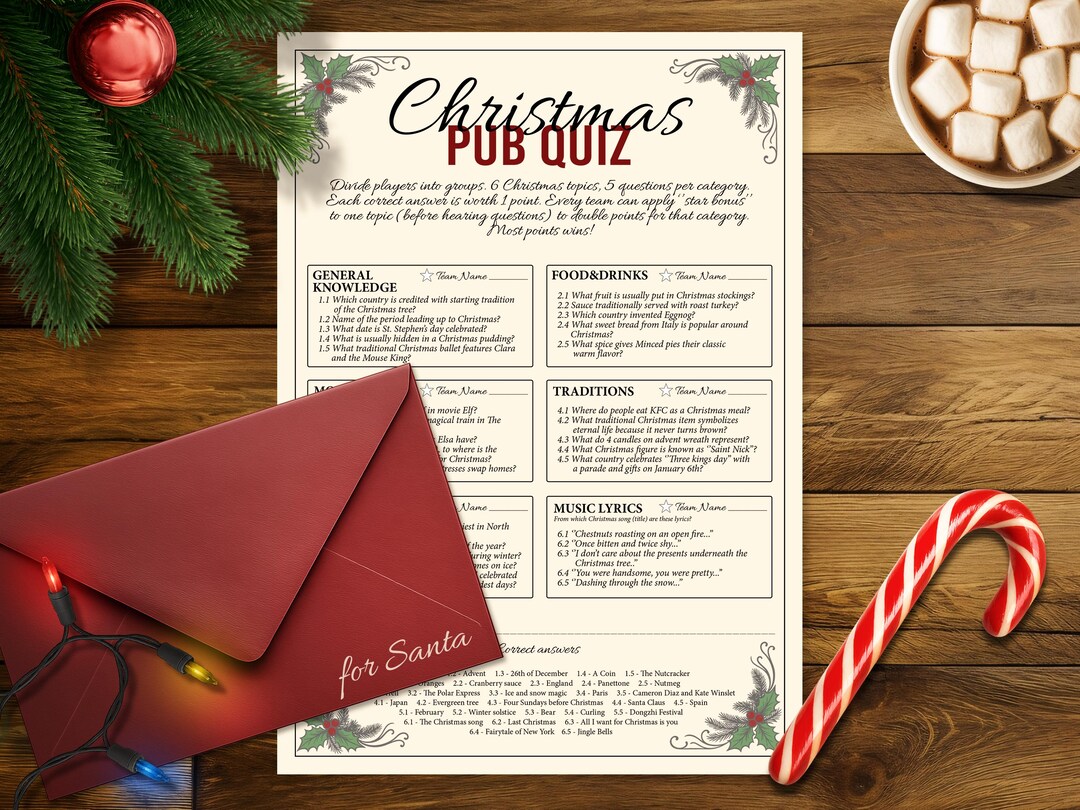 Christmas Pub Quiz Printable – Fun Holiday Trivia Game for Families ...