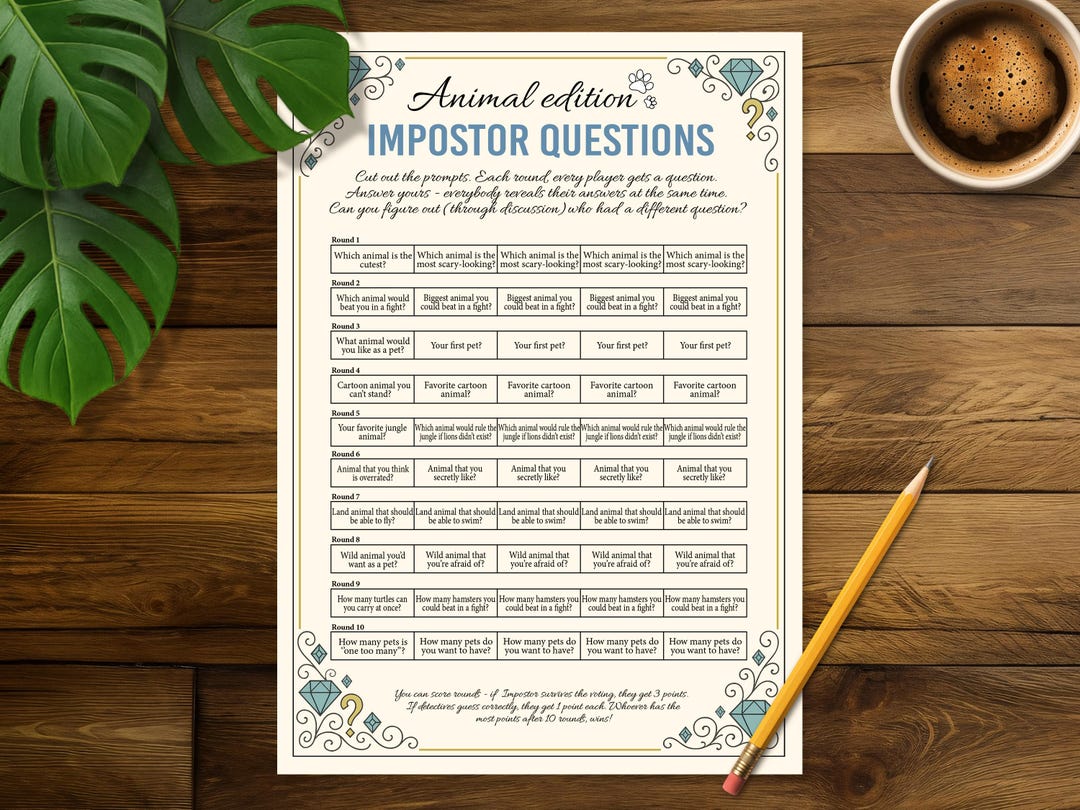 Guess the Impostor Questions (animal Edition) - Printable Fun Trending ...