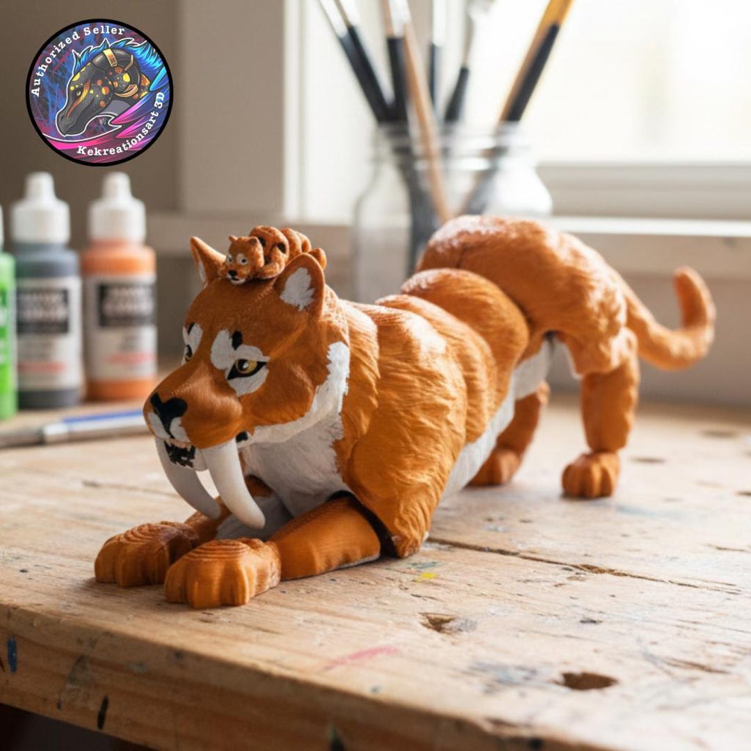 Articulated Sabertooth Tiger 3D Printed Action Figure, Two Sizes ...