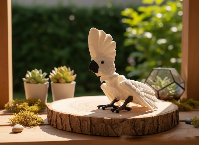 3D Printed Cockatoo Figurine, White Crested Parrot Statue, Cute Bird ...