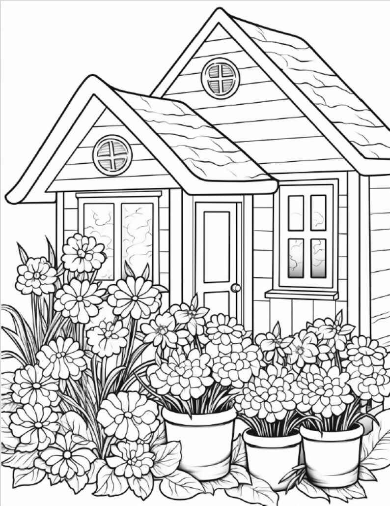 Country Cottage Coloring Book, Victorian Art, Rustic Garden Scenes (200 ...