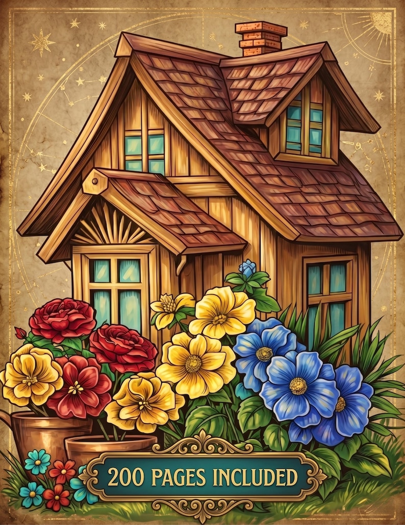Country Cottage Coloring Book, Victorian Art, Rustic Garden Scenes (200 ...