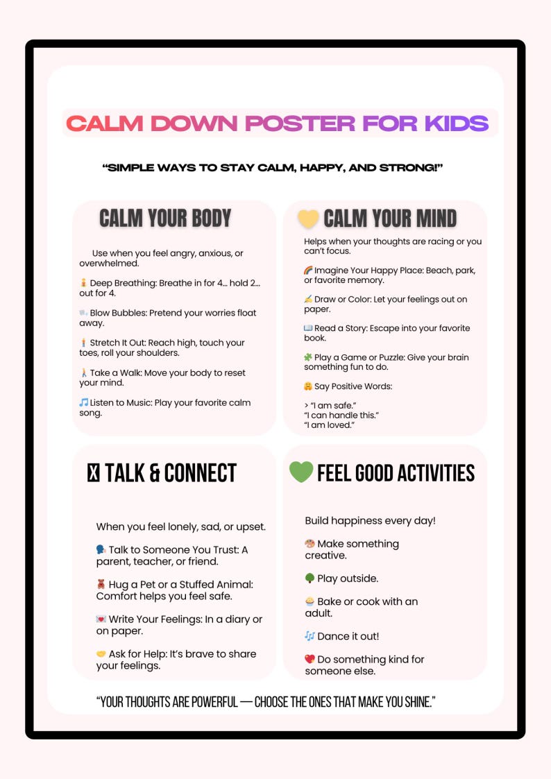 Kids Emotional Regulation Poster | Positive Thinking, Calm Down (PDF ...