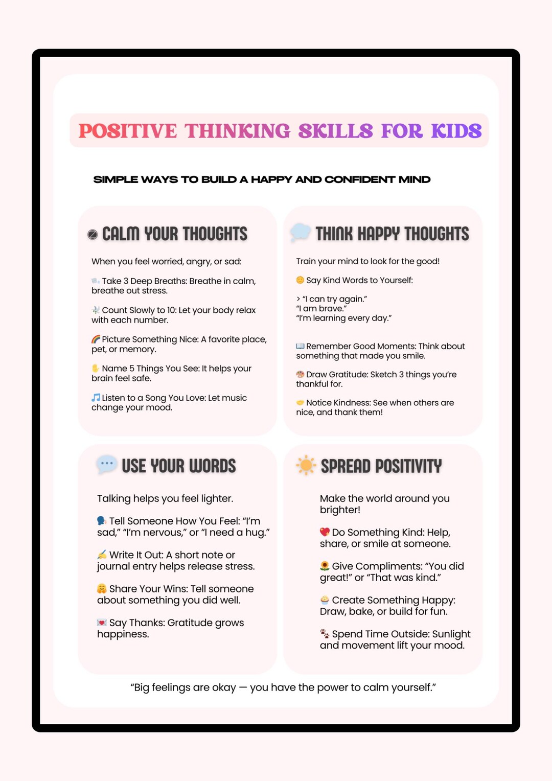 Kids Emotional Regulation Poster | Kids Positive Affirmations, Thinking ...