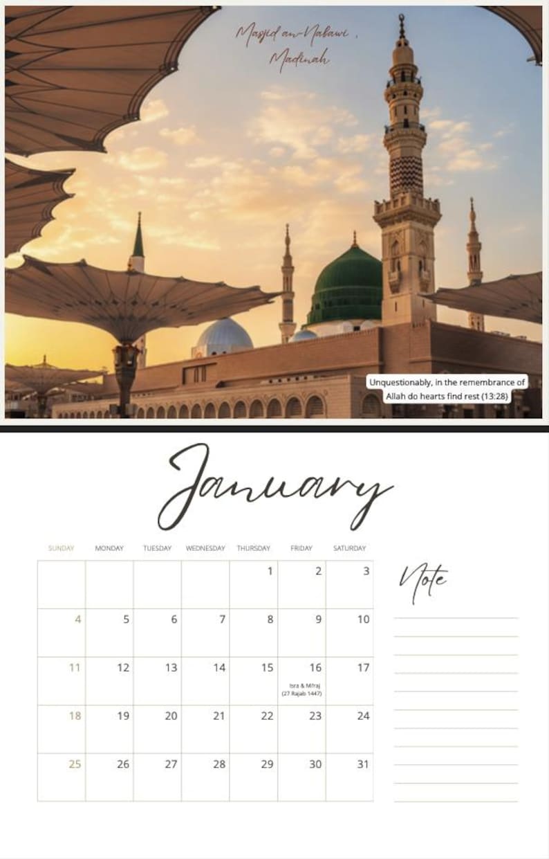 2026 Islamic Calendar • Kaaba, Masjid Al-aqsa Art (printable PDF) - Etsy