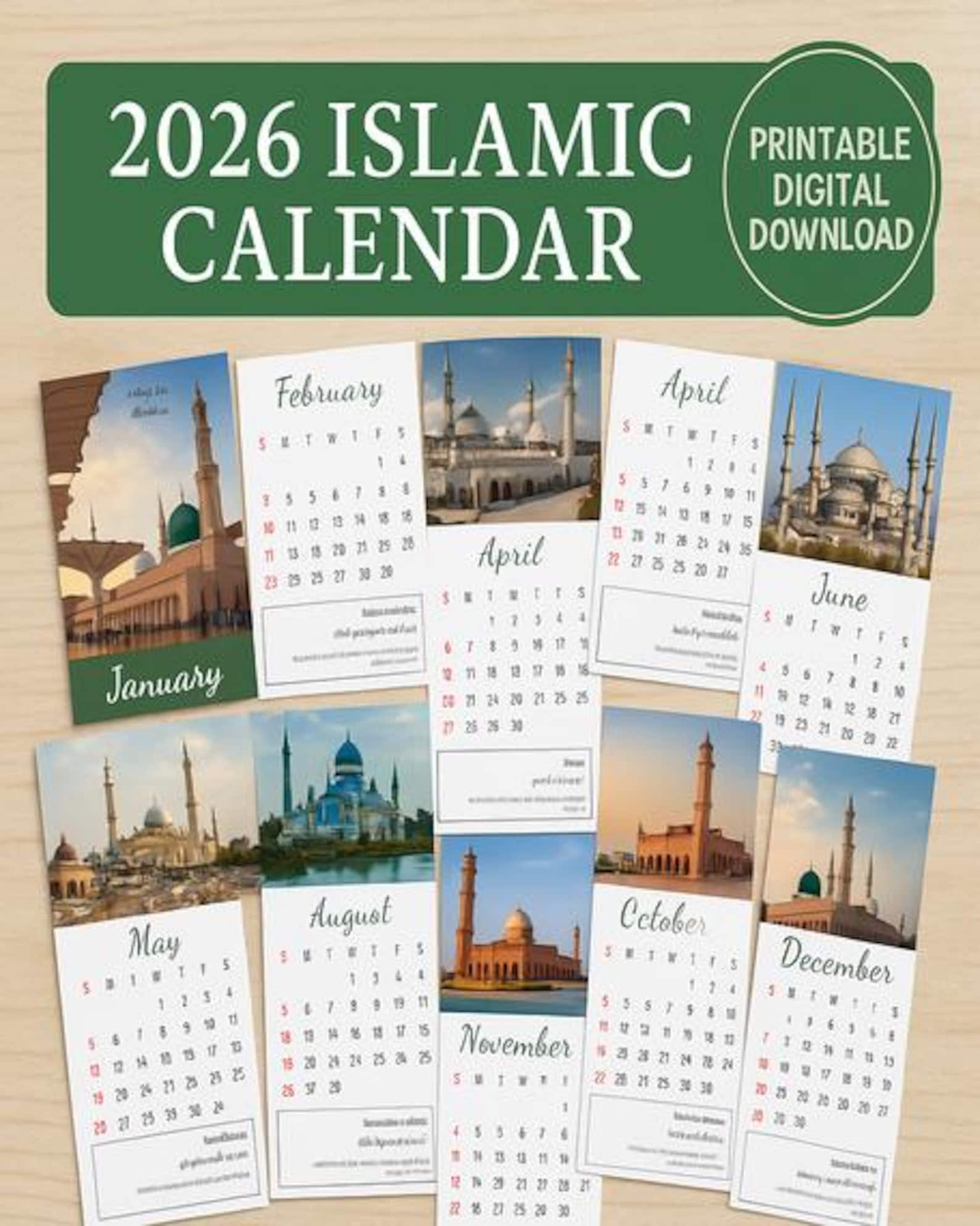 2026 Islamic Calendar Printable | Muslim Wall Calendar Digital Download ...