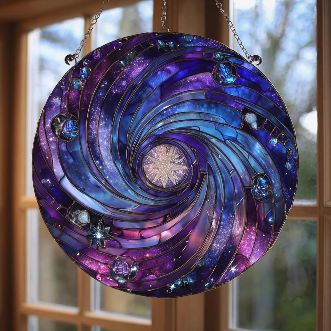 Celestial Spiral Stained Glass Acrylic Suncatcher With Chakra Crystals ...