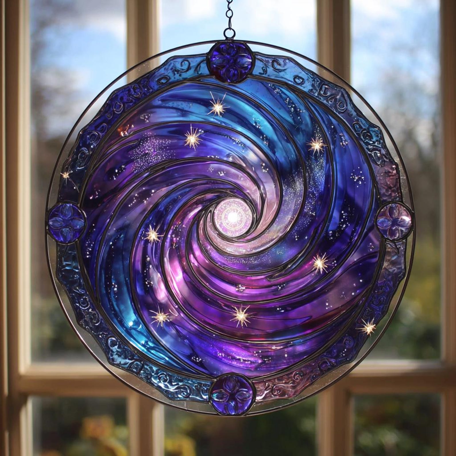 Celestial Spiral Stained Glass Acrylic Suncatcher With Chakra Crystals ...