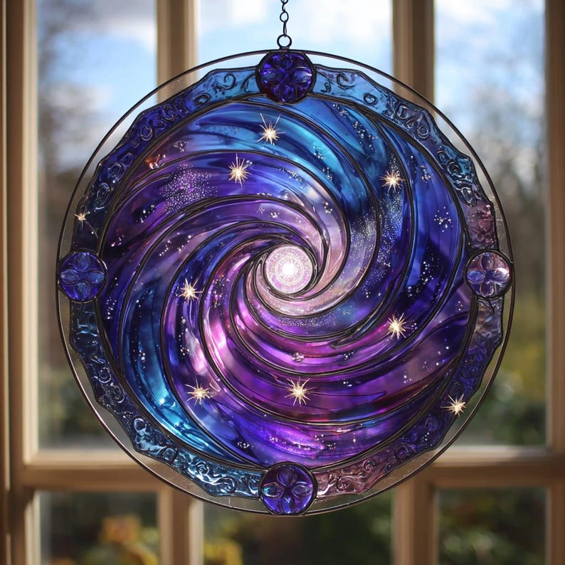 Celestial Spiral Stained Glass Acrylic Suncatcher With Chakra Crystals ...