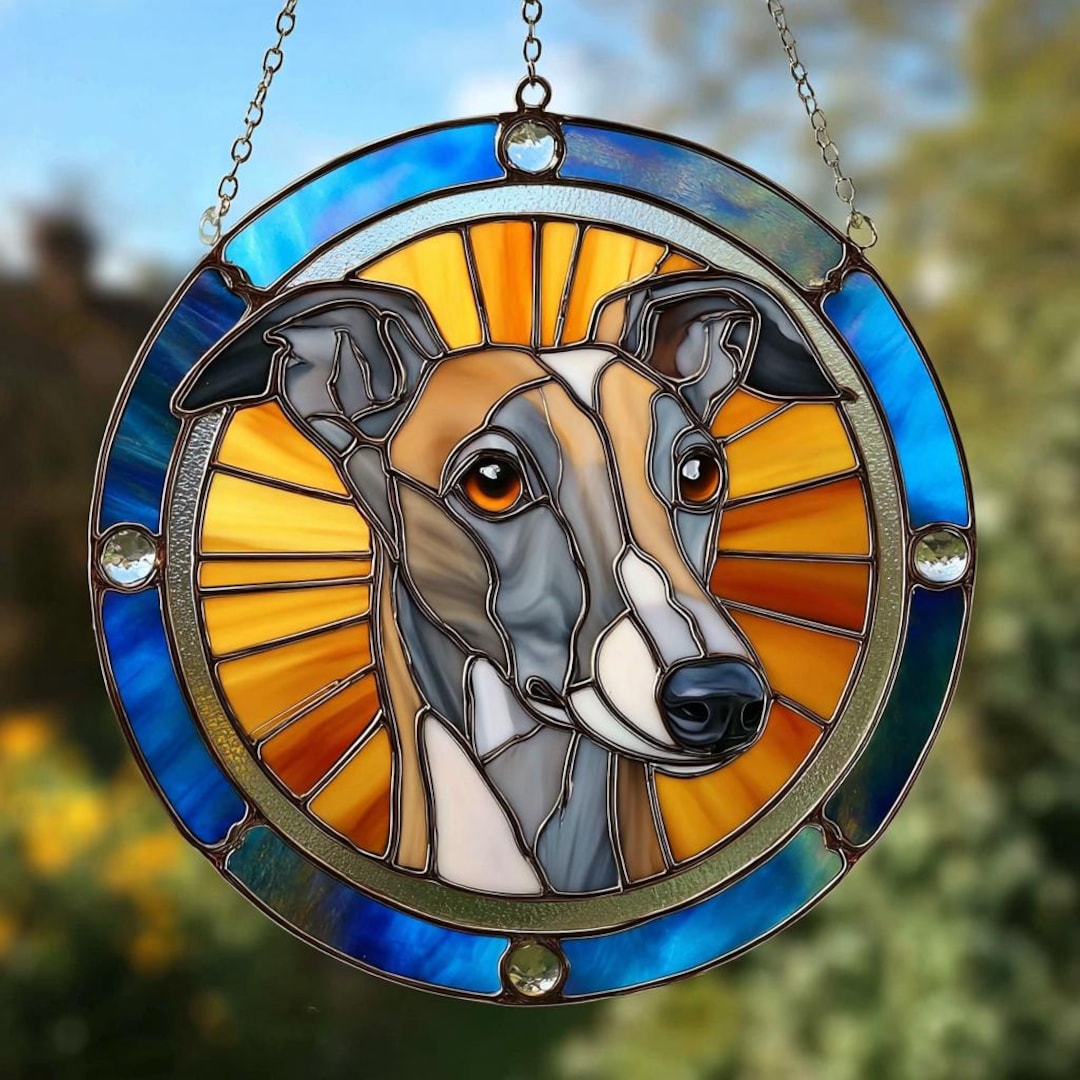 Grey Whippet Suncatcher: Greyhound Window Hanging, Rescue Dog, Dog ...