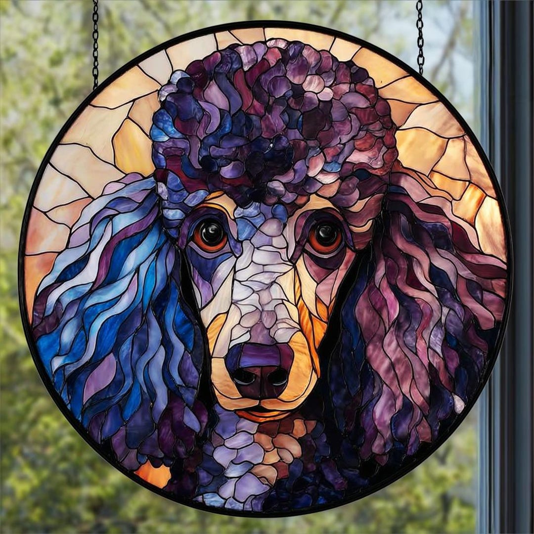 Black Purple Poodle: Stained Glass Style Window Hanging, Decoration ...