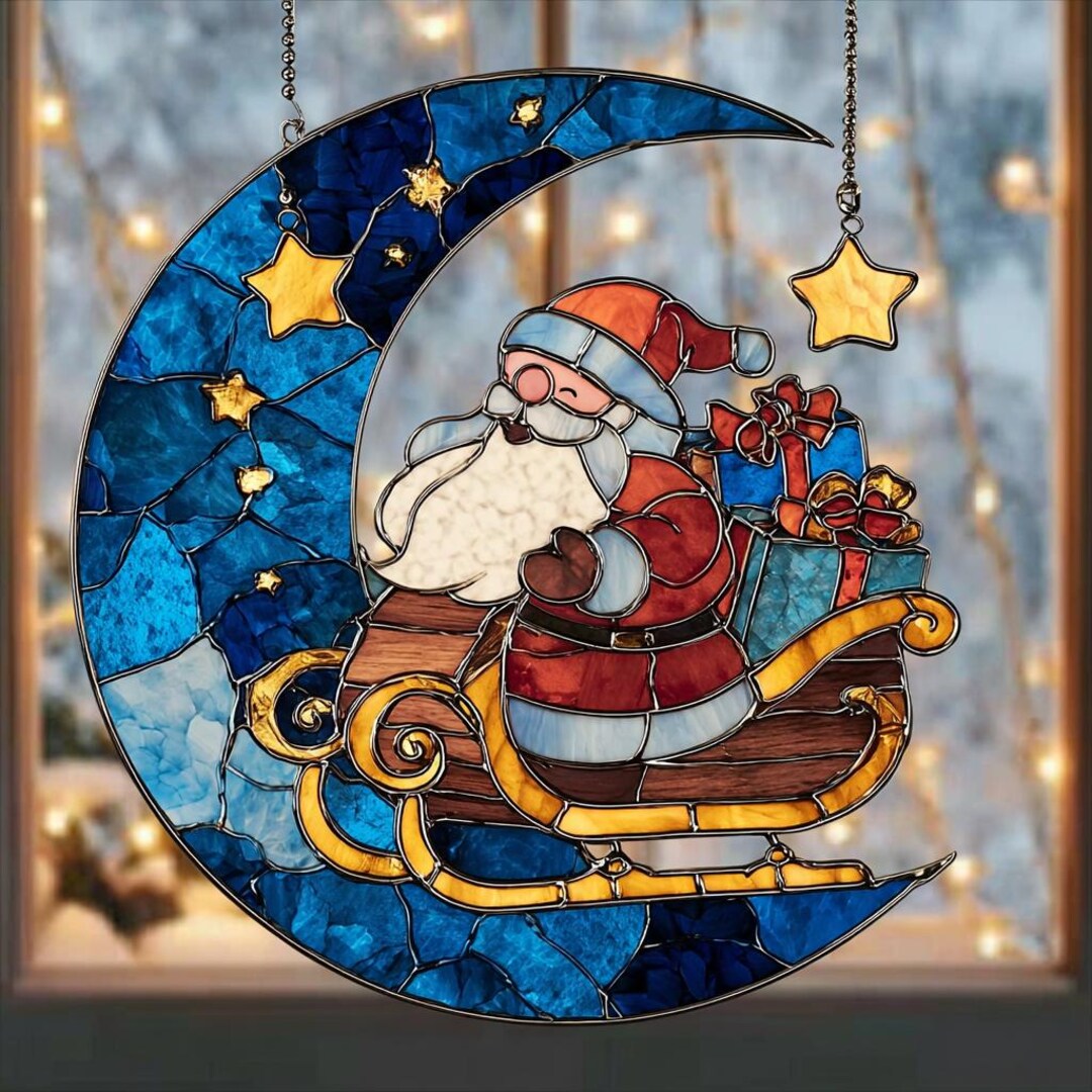 Santa Claus Moon Acrylic Window Hanging: Santa Moon Acrylic Suncatcher ...