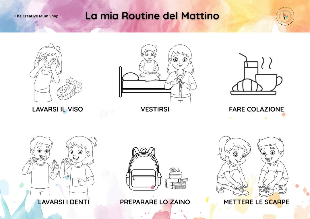 Morning Routine Coloring Pages | A4 Sheet for Kids | Illustrated ...