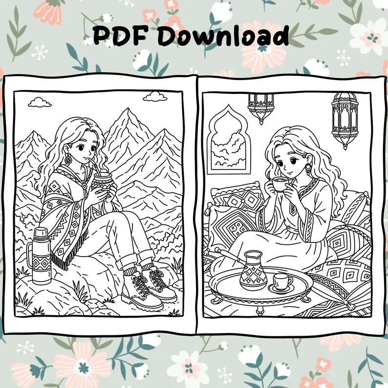 10 Bold Travel Coloring Pages, Around the World Scenes, Cozy Cafe Art ...