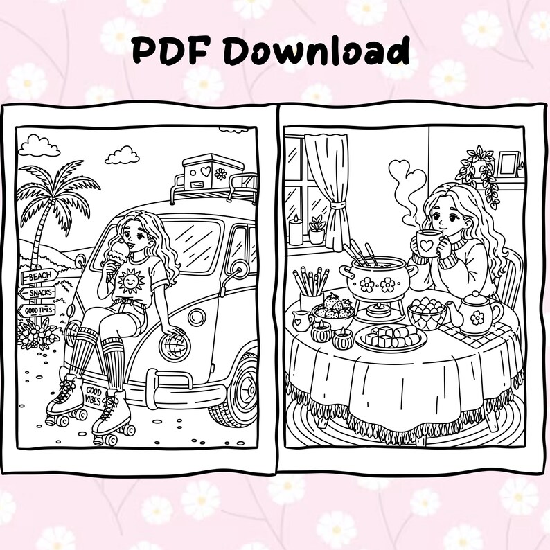 10 Retro 70s Coloring Pages, Indoor Plants, Vinyl Records, Hygge Home ...