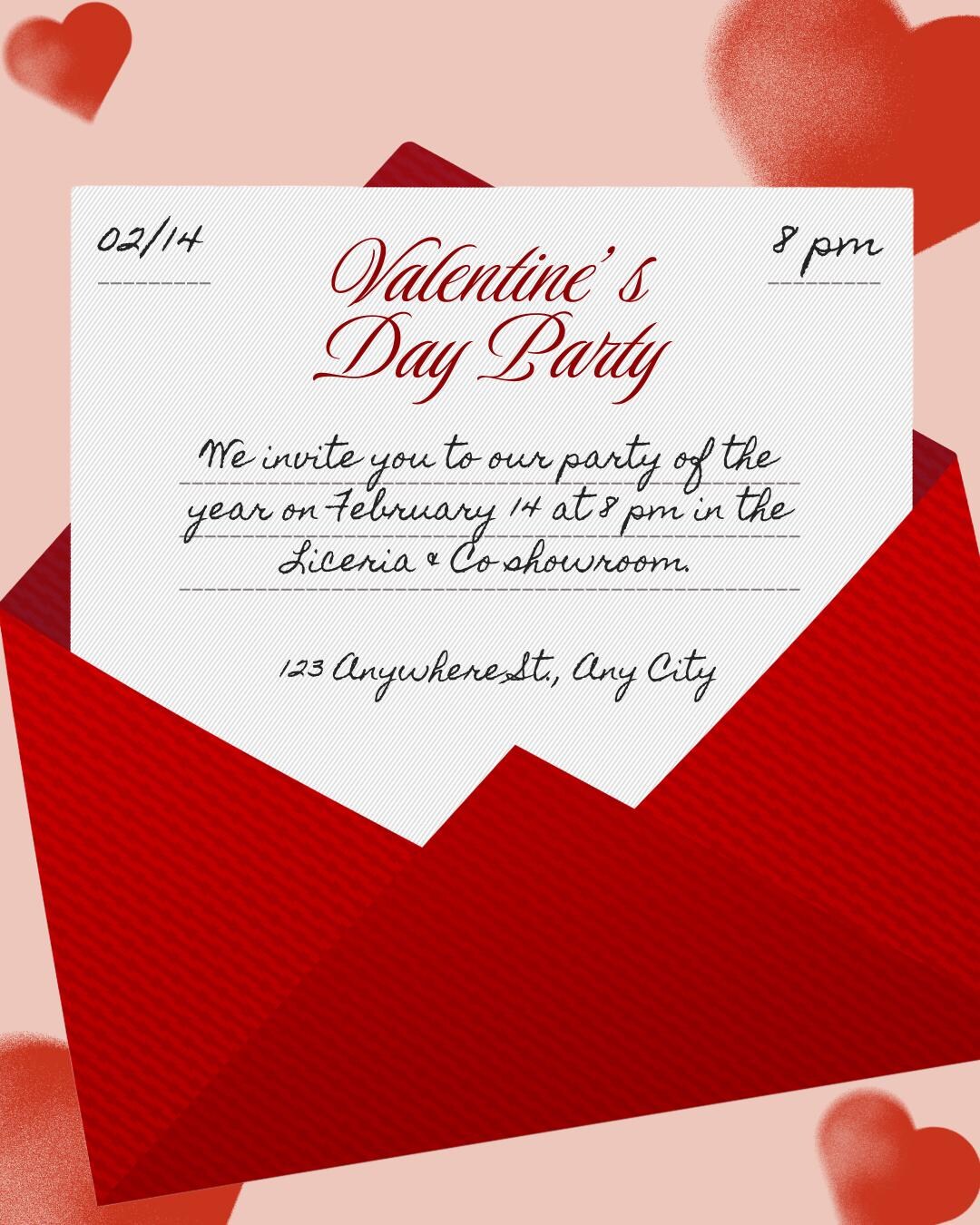 Valentine Red & Pink Day Party Invitation, Editable Canva Template ...
