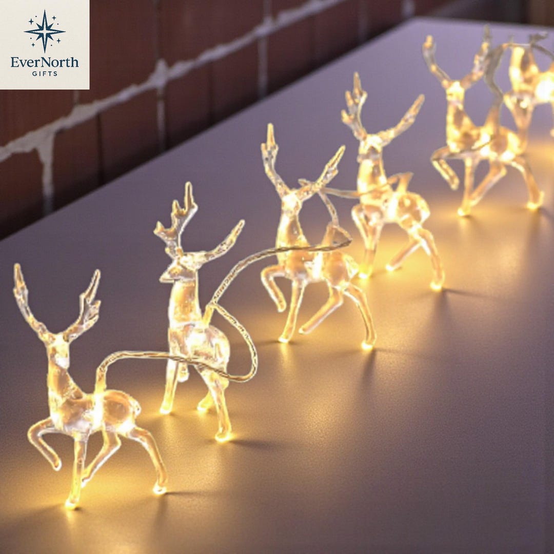 3D Acrylic Reindeer String Lights, Battery Operated Christmas ...
