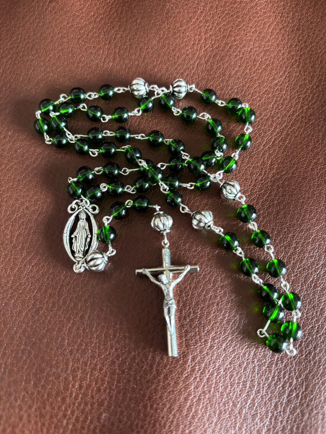 Traditional Catholic Wire-looped Rosary Emerald Green Glass With ...