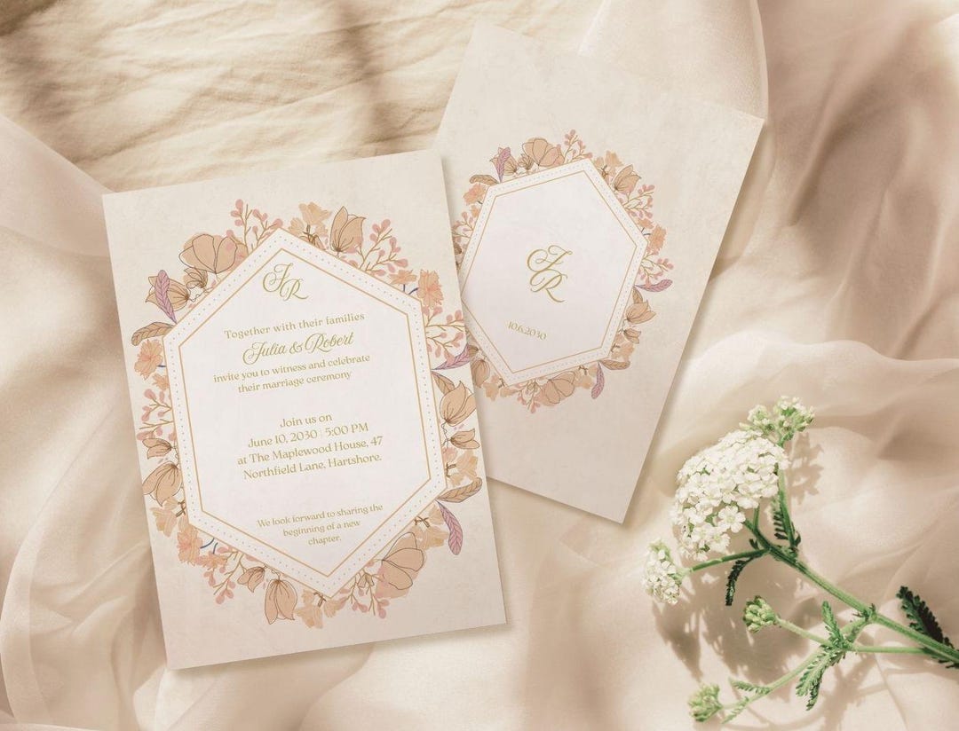 Blush Floral Design Front & Back Cards + RSVP Editable Wedding ...