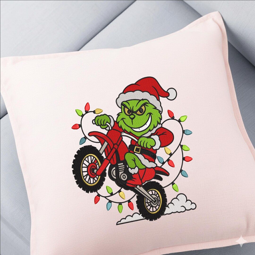Grinch Santa Embroidery Design, Christmas Motorcycle Embroidery, Xmas ...