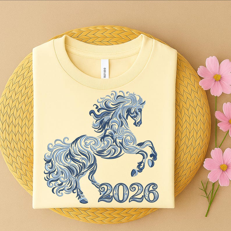 Blue Horse Embroidery Design, Year 2026 Zodiac Art, Elegant Running ...