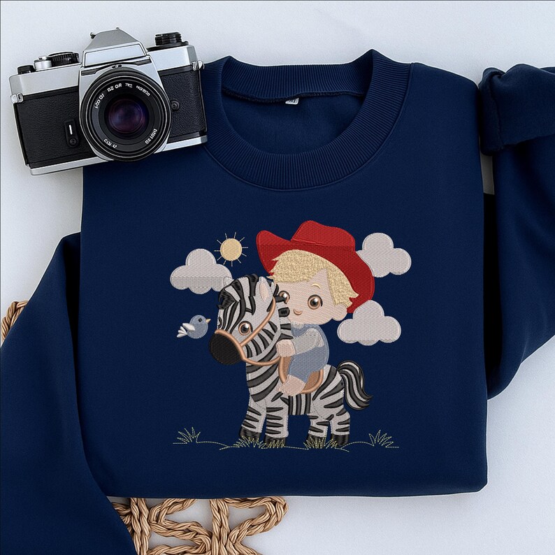 Cowboy Riding Zebra Embroidery Design, Kids Western Art, Digital ...