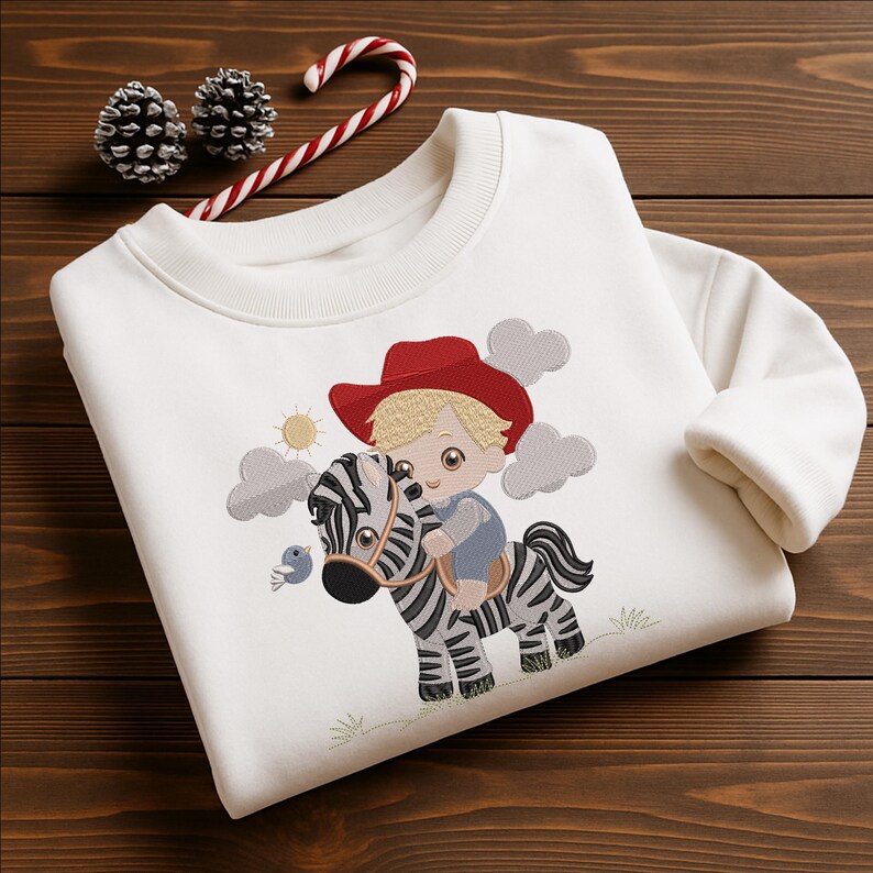 Cowboy Riding Zebra Embroidery Design, Kids Western Art, Digital ...