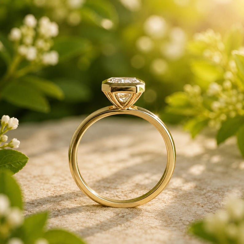 Bague de fiançailles allongée en moissanite taille coussin, tige fendue ...