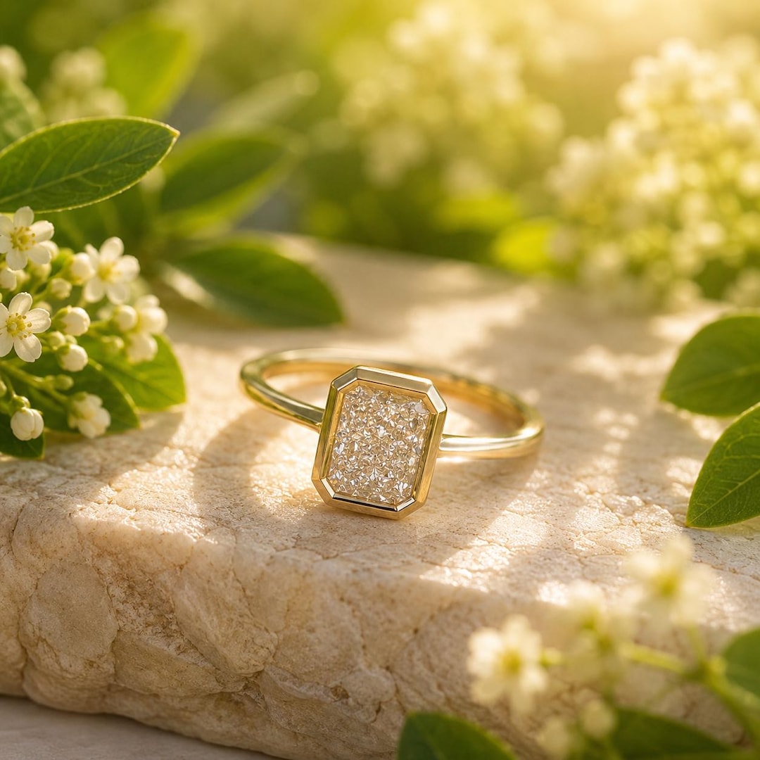 Bague de fiançailles allongée en moissanite taille coussin, tige fendue ...