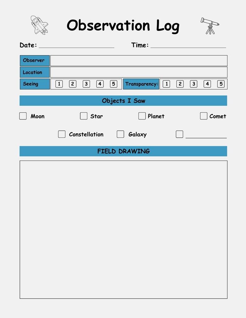 Astronomy Logbook for Kids | Space Observation Journal | Stargazing ...