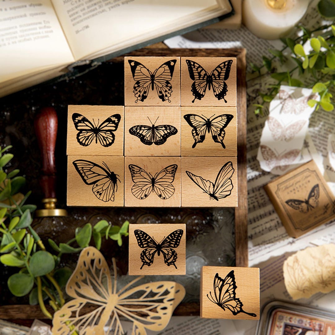 Butterfly Rubber Stamps Set(12 Pcs), Wooden Silicone Stamps, DIY ...