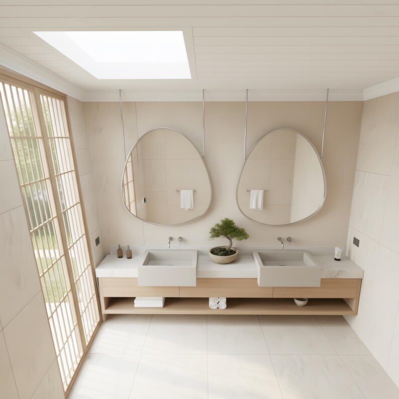 Modern Hanging Metal Frame Bathroom Mirror, Contemporary Ceiling ...